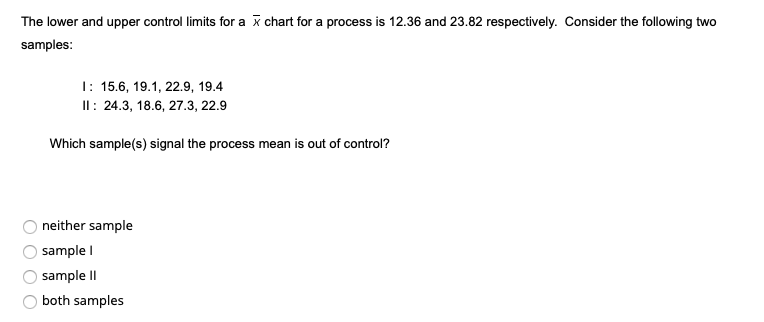 Solved The lower and upper control limits for a chart for a | Chegg.com