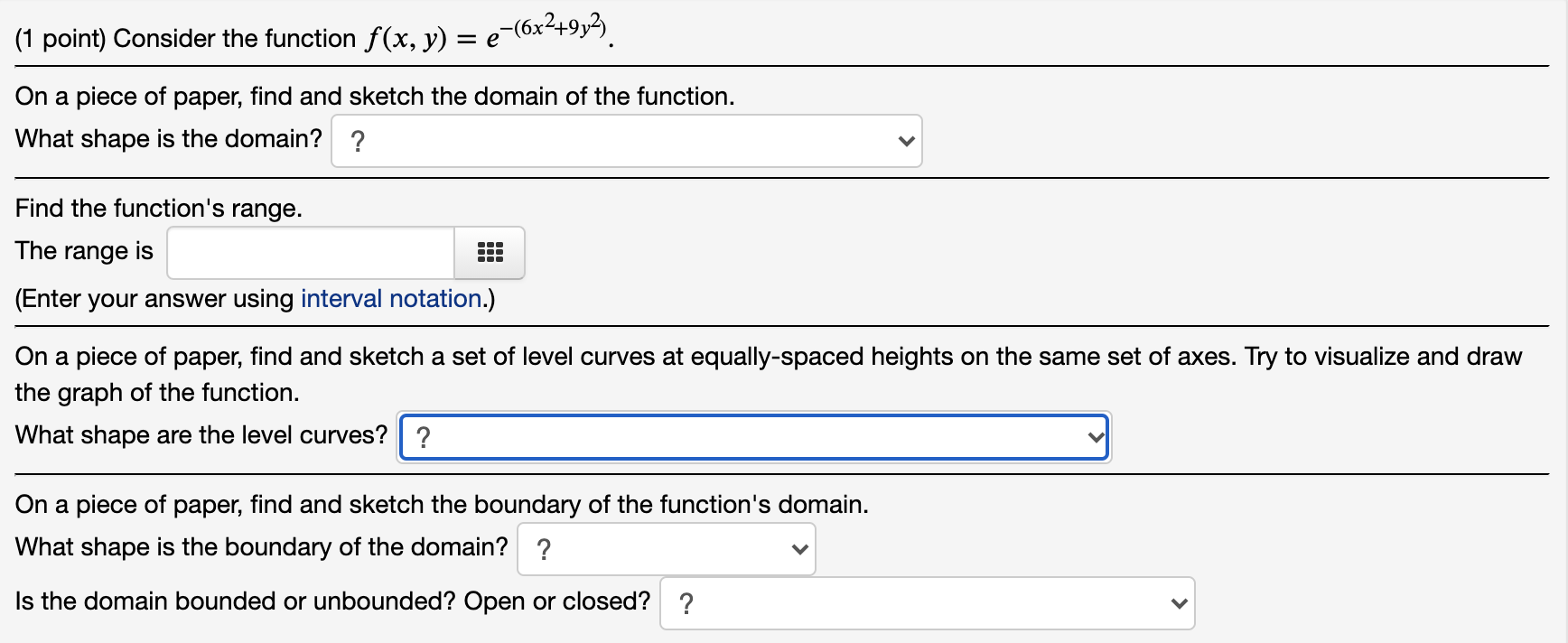 Solved (1 point) Consider the function f(x, y) = | Chegg.com