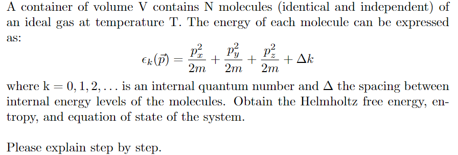 Solved A container of volume V contains N molecules | Chegg.com