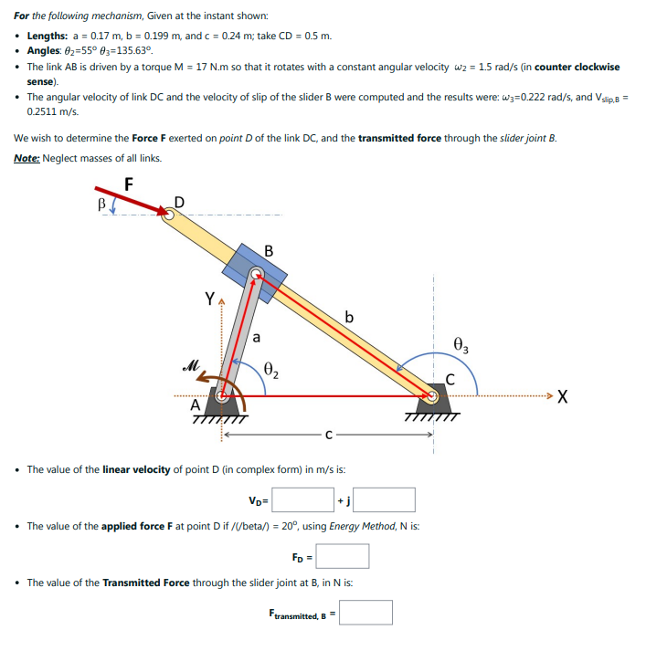 Solved For the following mechanism, Given at the instant | Chegg.com