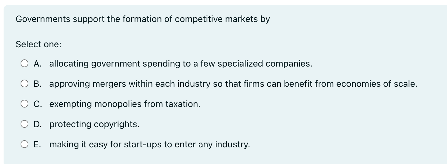 Solved Governments support the formation of competitive | Chegg.com