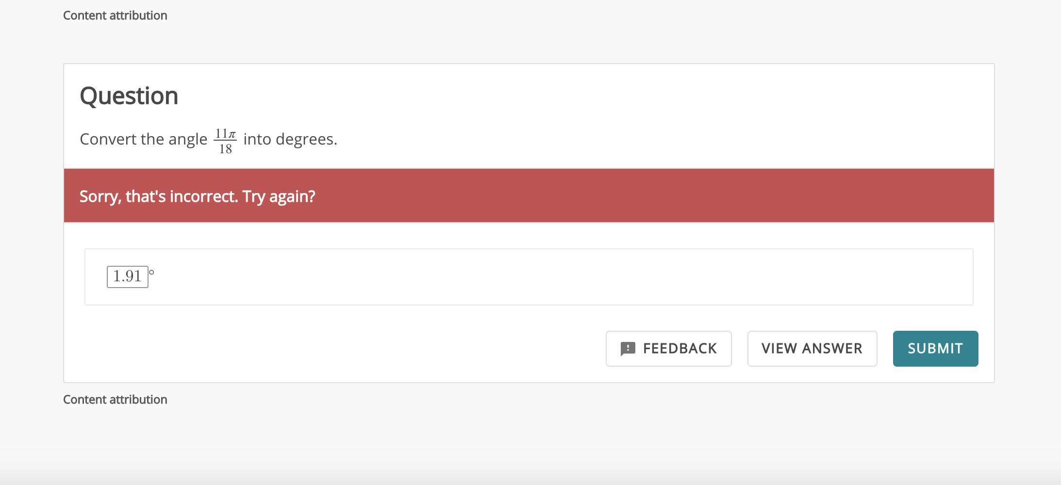 Solved Content attribution Question Convert the angle 110 18 | Chegg.com