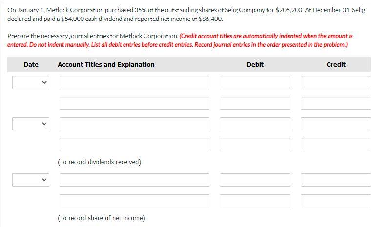 Solved On January 1, Metlock Corporation purchased 35% of | Chegg.com Solved On January 1, Metlock Corporation purchased 35% of | Chegg.com