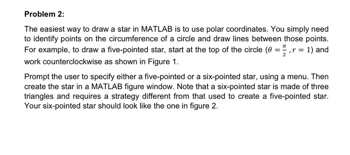 Solved Problem 2: The easiest way to draw a star in MATLAB | Chegg.com