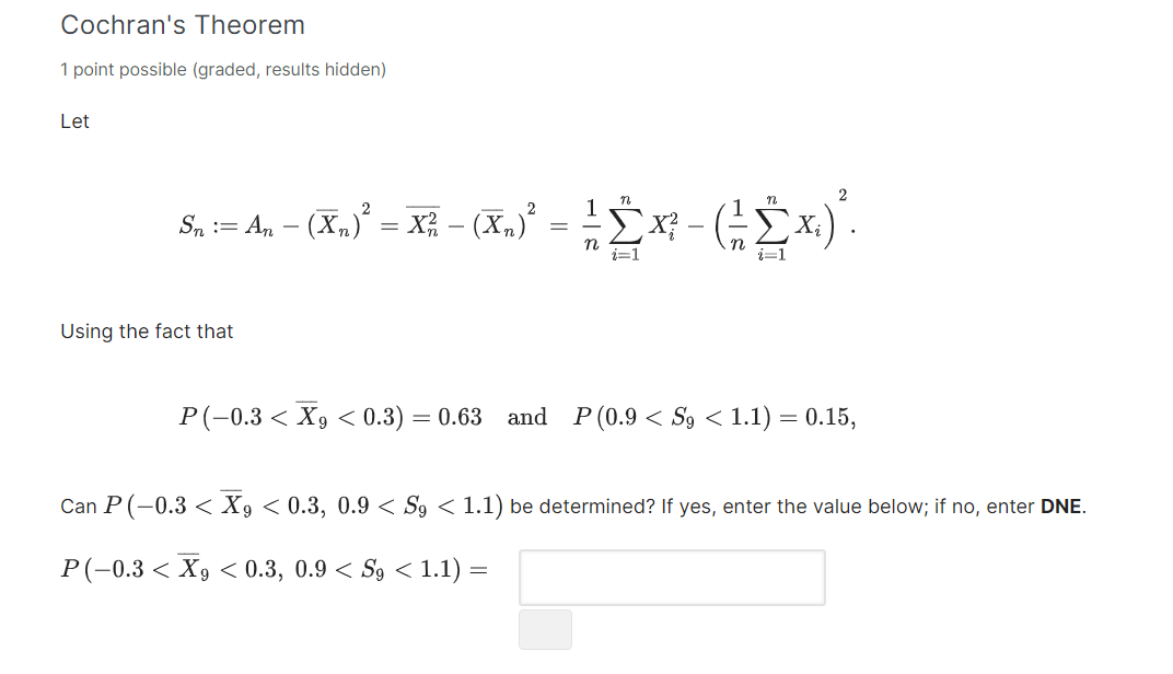 Solved Cochran's Theorem 1 point possible (graded, results | Chegg.com