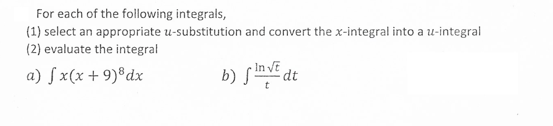 Solved For each of the following integrals, (1) select an | Chegg.com