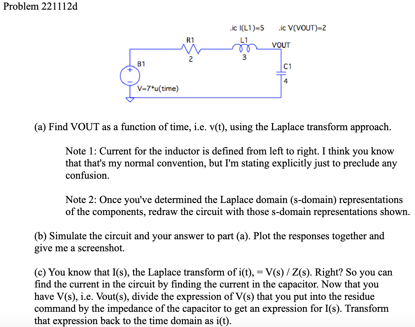 Solved Problem 221112d(a) ﻿Find VOUT as a function of time, | Chegg.com