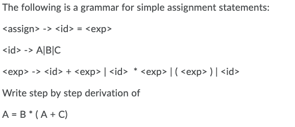 Solved The following is a grammar for simple assignment | Chegg.com