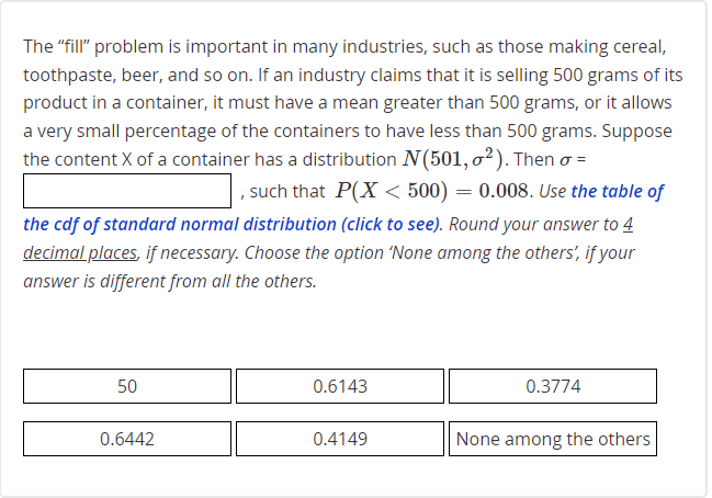 Solved The "fill" problem is important in many industries, | Chegg.com