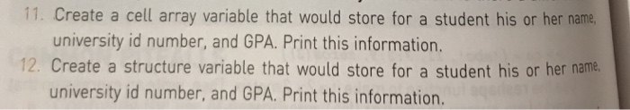 Solved Create a cell array variable that would store for a | Chegg.com