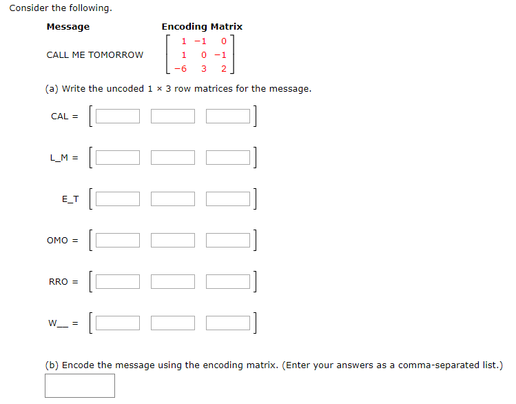 Solved Consider the following. Message CALL ME TOMORROW | Chegg.com