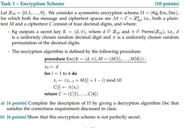 Solved Let Z10={0,1,…,9}. We consider a symmetric encryption | Chegg.com