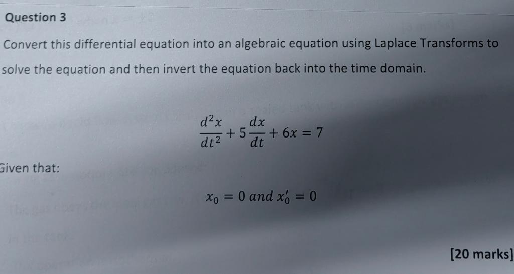Solved Convert this differential equation into an algebraic | Chegg.com
