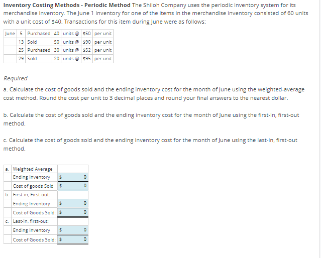 Solved Inventory Costing Methods - Periodic Method The | Chegg.com