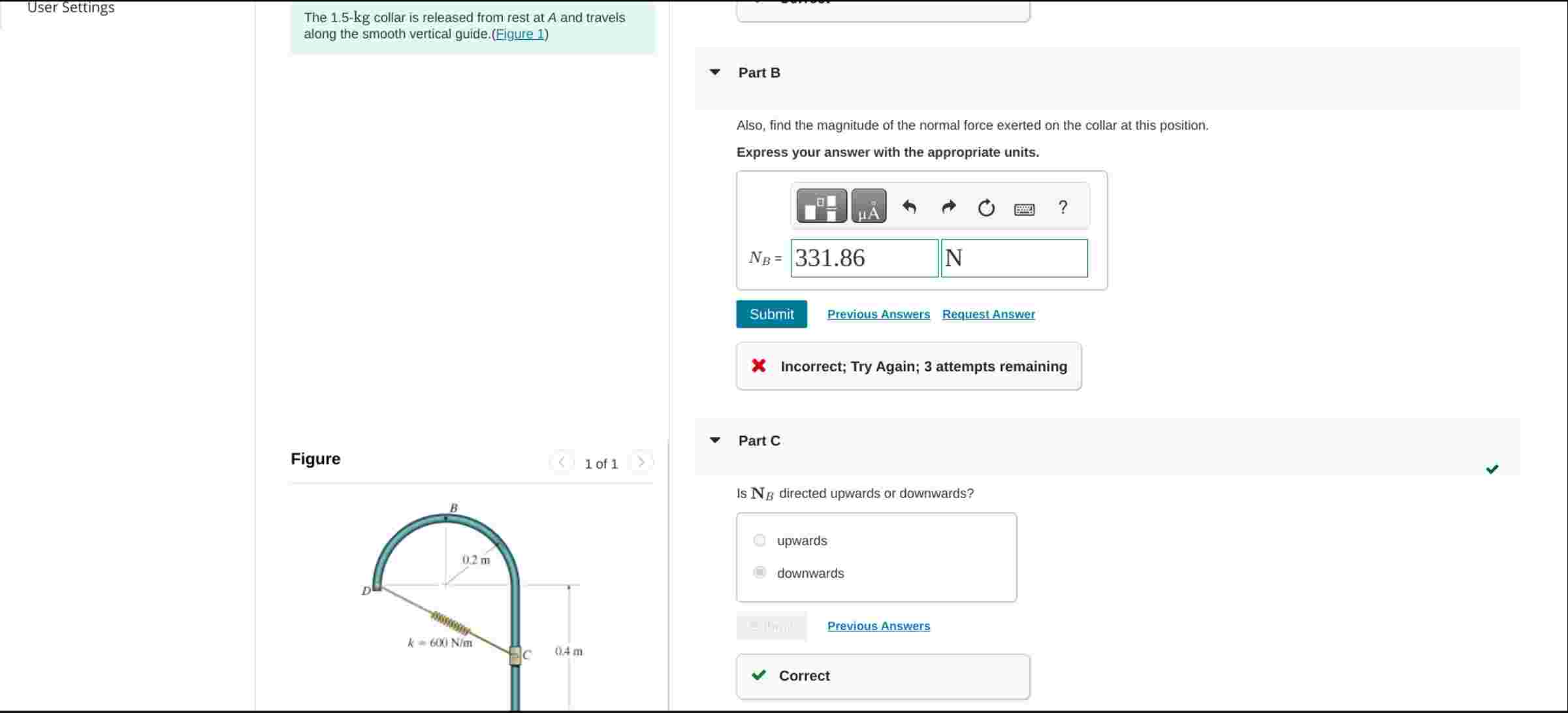 Solved The 1.5-kg collar is released from rest at A and | Chegg.com