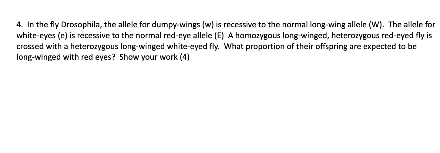 Solved 4. In the fly Drosophila, the allele for dumpy-wings | Chegg.com