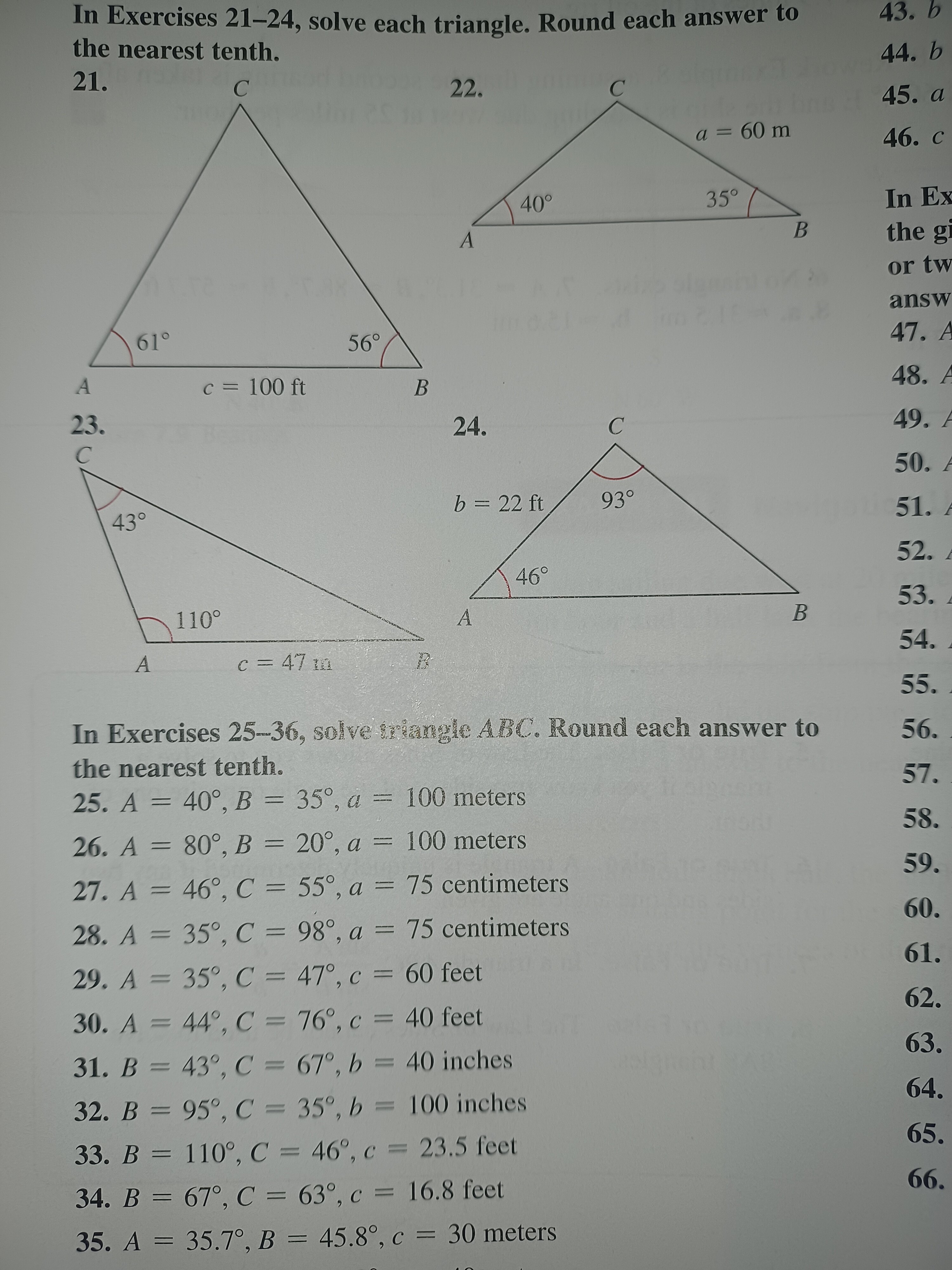 Solved In Exercises 21-24, solve each triangle. Round each | Chegg.com