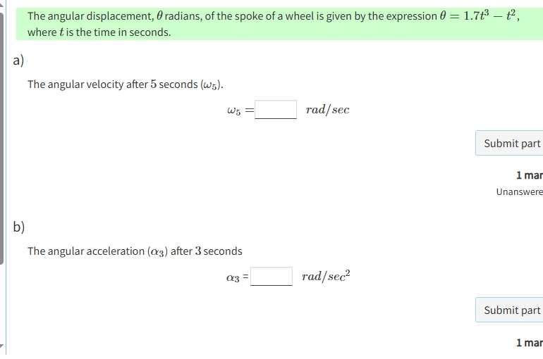 The angular displacement, θradians, of ﻿the spoke of | Chegg.com