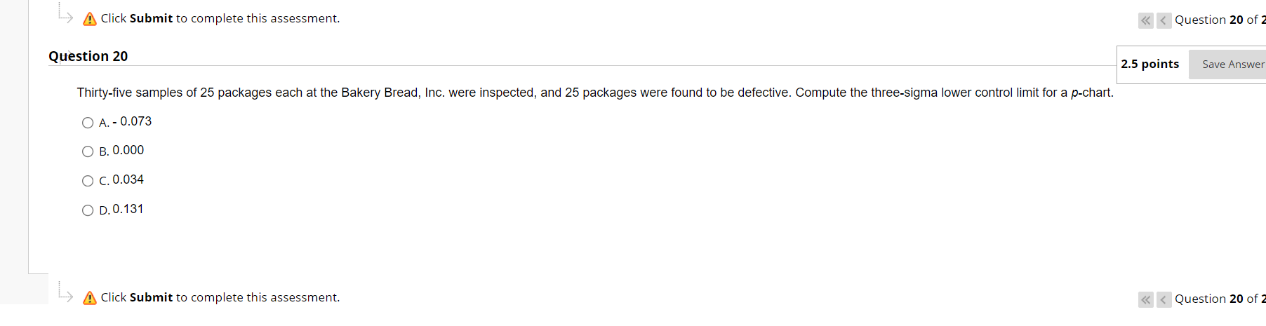 Solved Question 19 3 sigma control limits for a small | Chegg.com