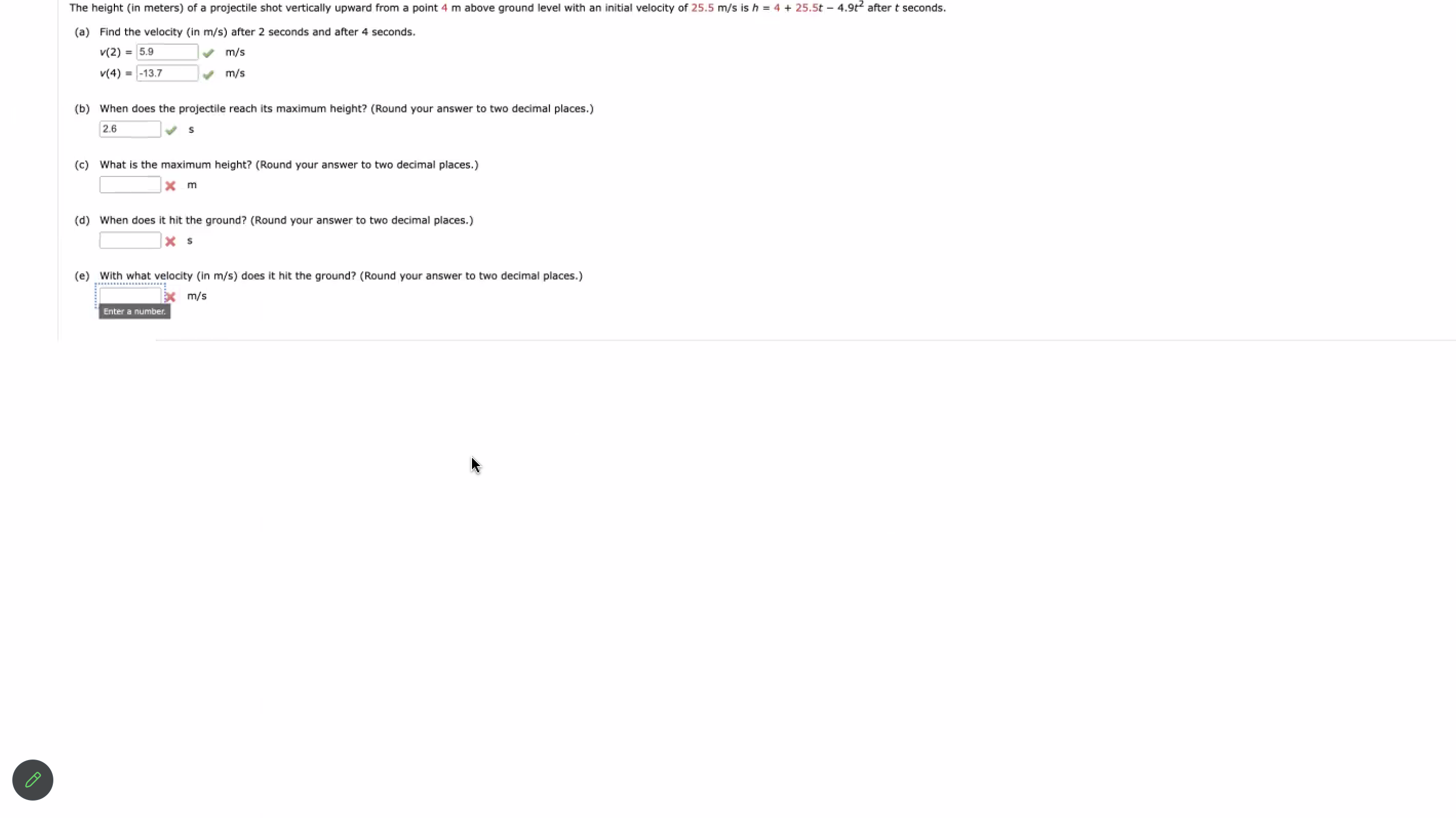 Solved The height (in meters) of a projectile shot | Chegg.com