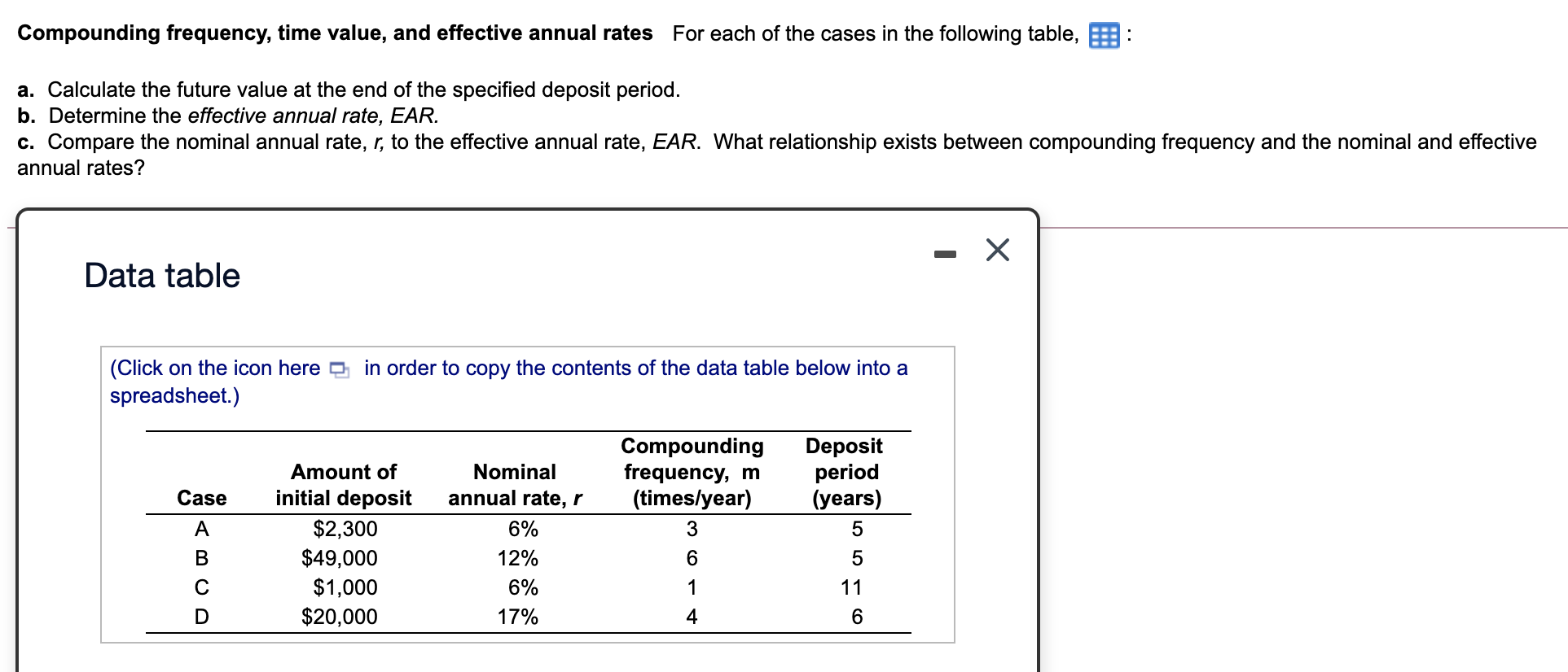 Solved Compounding frequency, time value, and effective | Chegg.com
