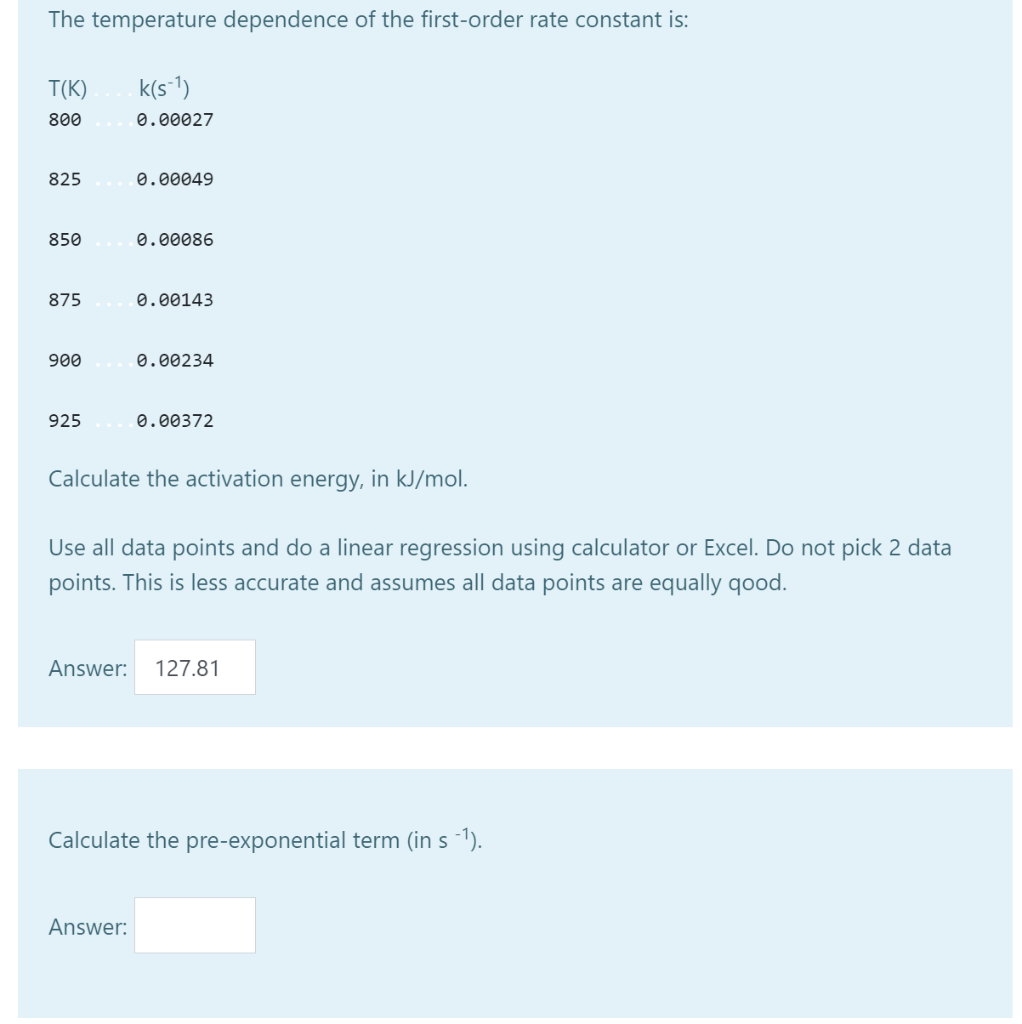 Solved The temperature dependence of the first-order rate | Chegg.com