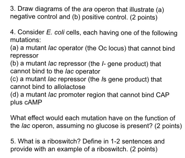 Solved 3. Draw diagrams of the ara operon that illustrate | Chegg.com