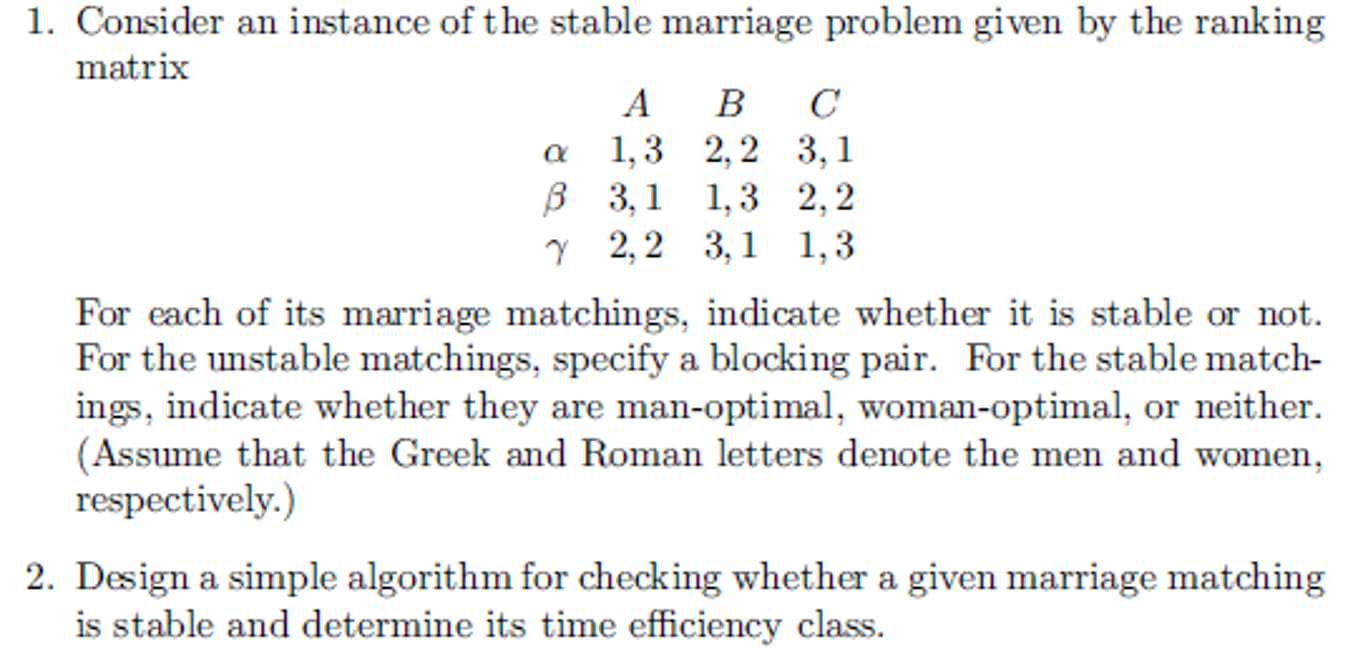 Solved Consider an instance of the stable marriage problem | Chegg.com