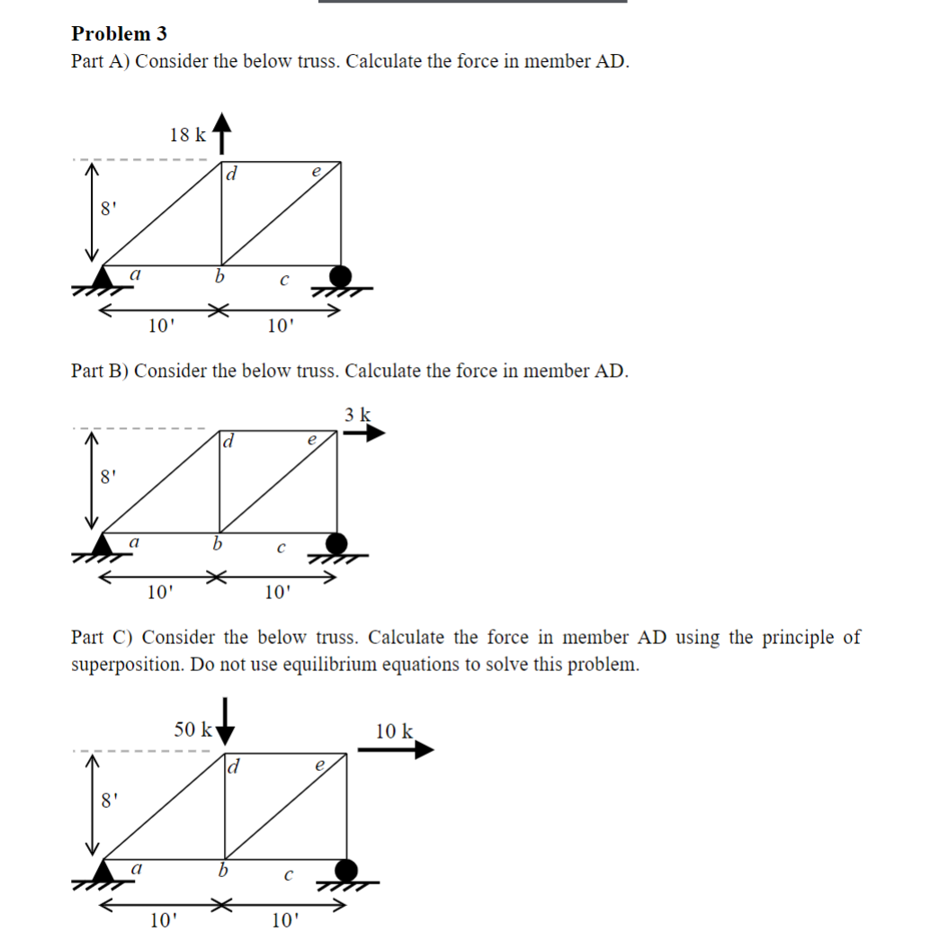 Solved Problem 3 Part A) Consider the below truss. Calculate | Chegg.com