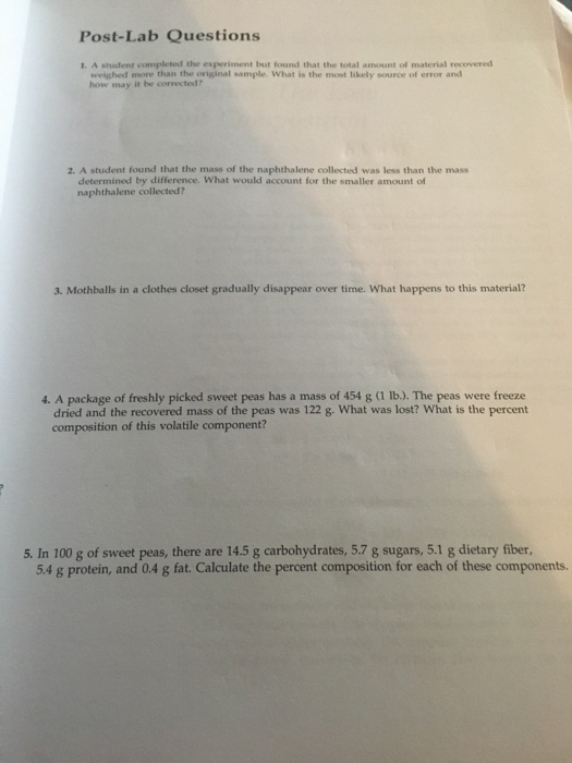 Solved Post-Lab Questions 1. A student completed the | Chegg.com