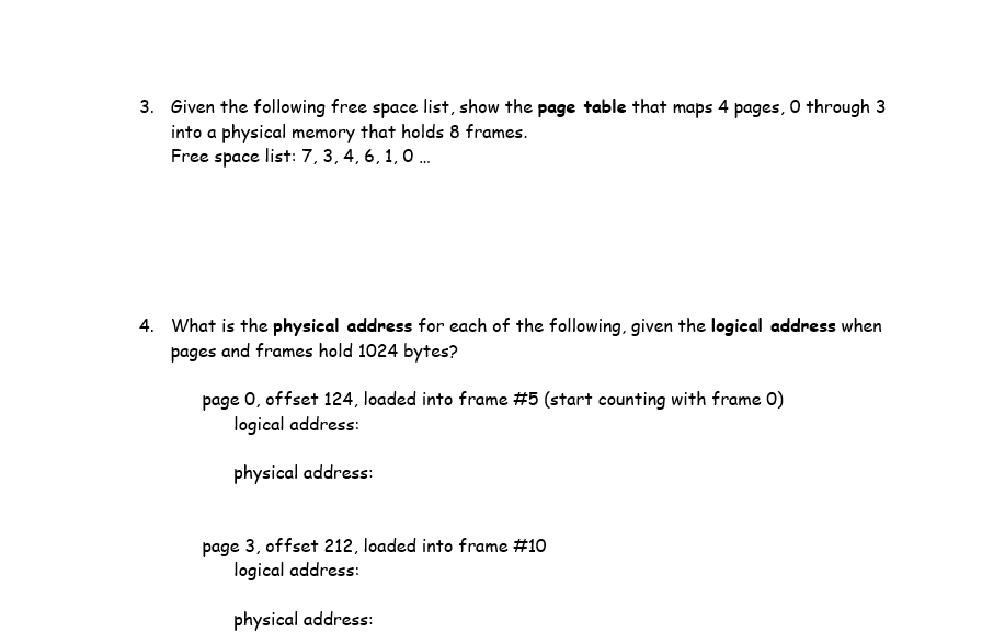 3. Given the following free space list, show the page | Chegg.com
