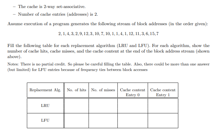 Solved The cache is 2-way set-associative. - Number of cache | Chegg.com