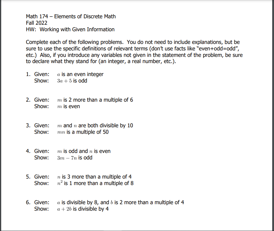 Solved Math 174 - Elements of Discrete Math Fall 2022 HW: | Chegg.com