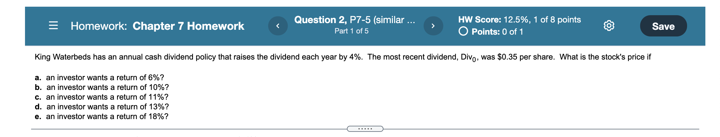Solved Homework Chapter 7 Homework Question 2 P7 5