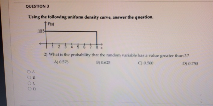 Solved QUESTION 3 Using the following uniform density curve, | Chegg.com