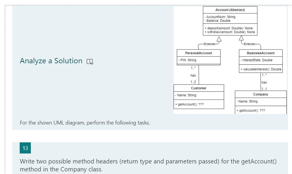 Solved Account (Abstract) - Account Num: String Balance: | Chegg.com