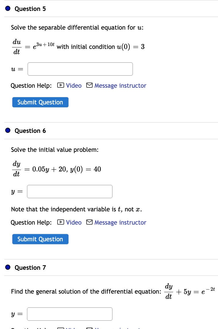 Solved Question 5 Solve the separable differential equation | Chegg.com