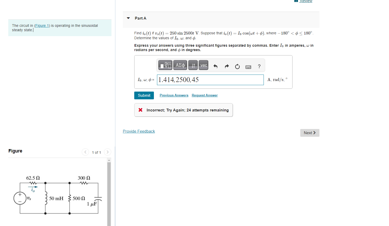 Solved The circuit in (Figure 1) is operating in the | Chegg.com
