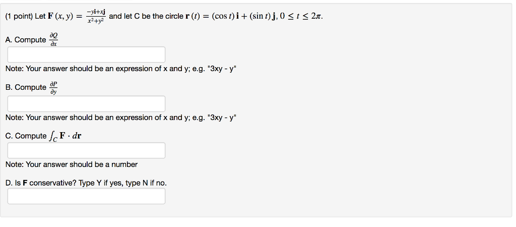Solved (1 point) Let F (x,y)-국면 and let C be the circle r | Chegg.com Solved (1 point) Let F (x,y)-국면 and let C be the circle r | Chegg.com