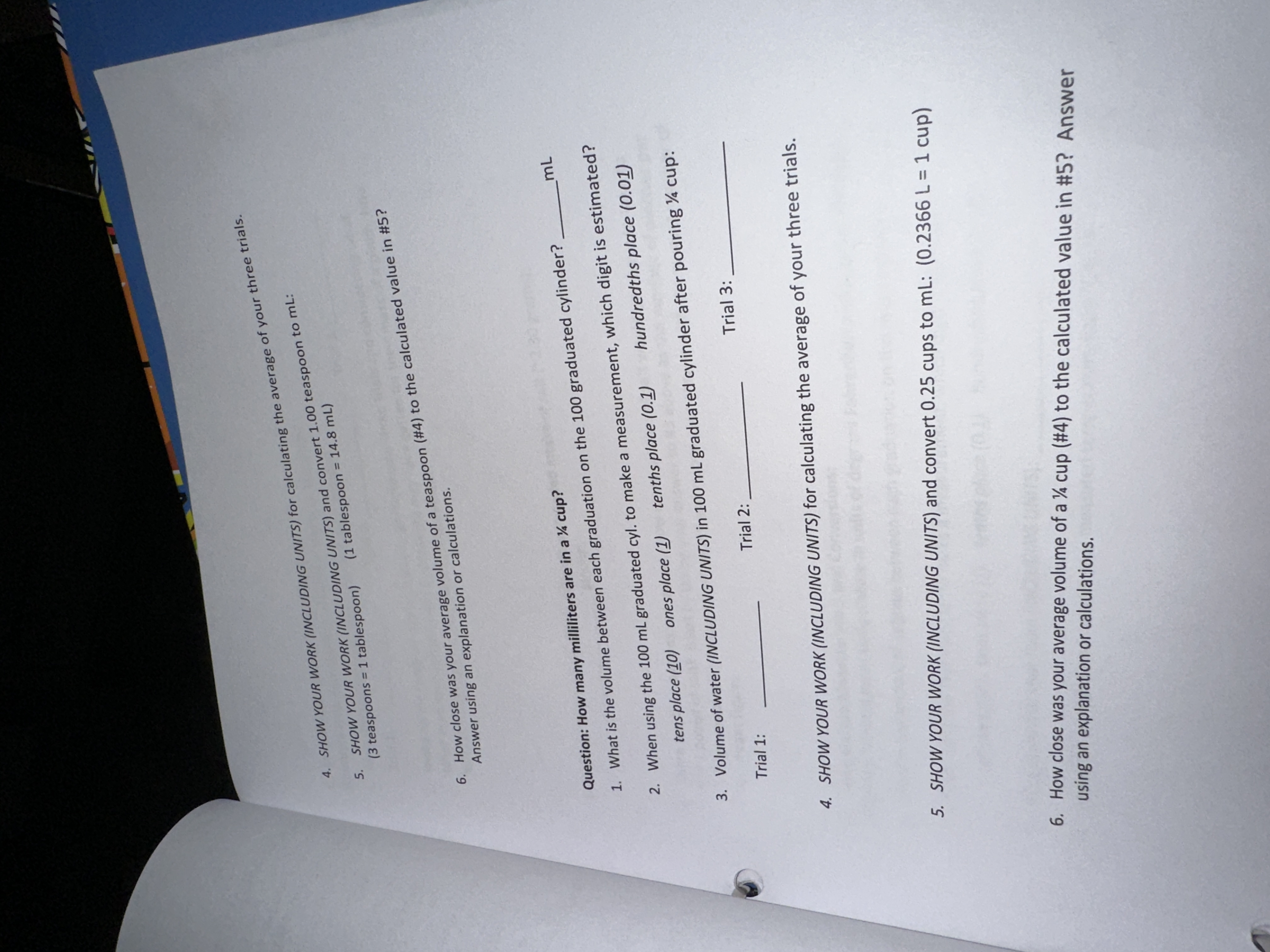 Solved SHOW YOUR WORK (INCLUDING UNITS) ﻿for calculating the | Chegg.com