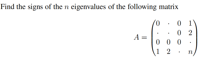 Solved Find the signs of the n eigenvalues of the following | Chegg.com