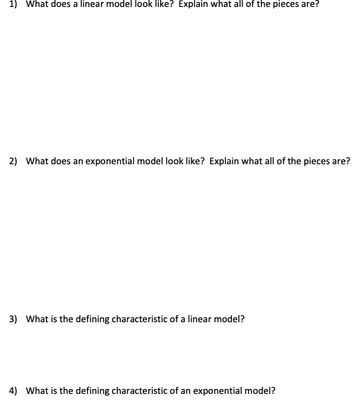 1) What does a linear model look like? Explain what | Chegg.com