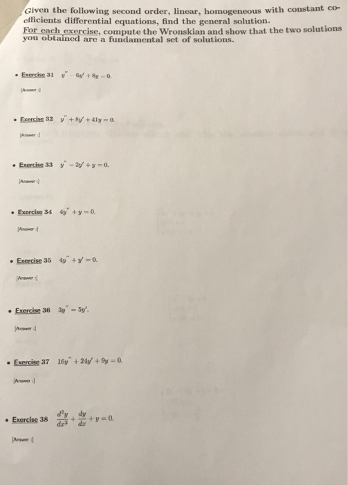 Solved Given The Following Second Order Linear Homogeneous