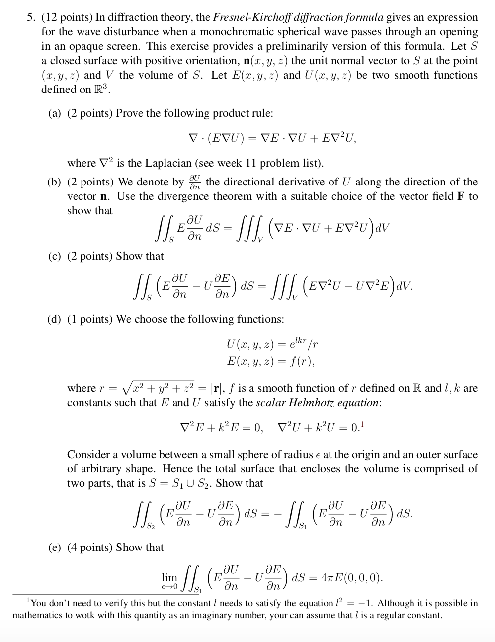 Solved 5. (12 points) In diffraction theory, the | Chegg.com