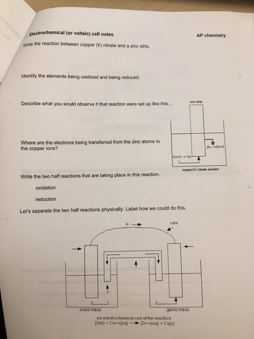 Solved Electrochemical (or voltaic) cell notes AP chemistry | Chegg.com