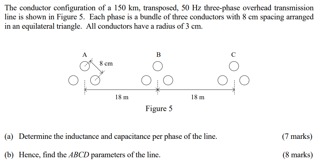 Solved The conductor configuration of a 150 km, transposed, | Chegg.com