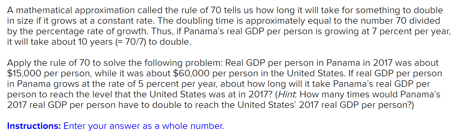 Solved A mathematical approximation called the rule of 70 | Chegg.com