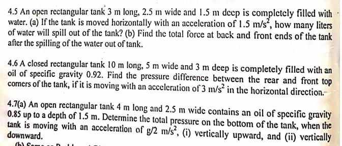 Solved 4.5 An open rectangular tank 3 m long, 2.5 m wide and | Chegg.com