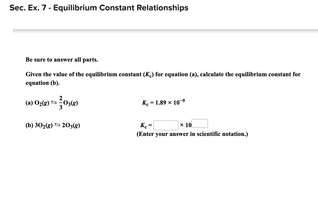Solved Sec. Ex. 7 - Equilibrium Constant Relationships Be | Chegg.com