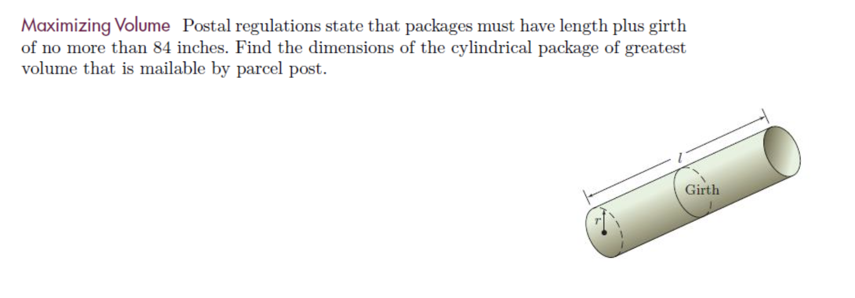 Solved Maximizing Volume Postal regulations state that | Chegg.com